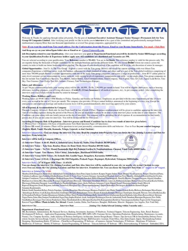 If You Want The Email From Tata Email Address. For The Conformation ...