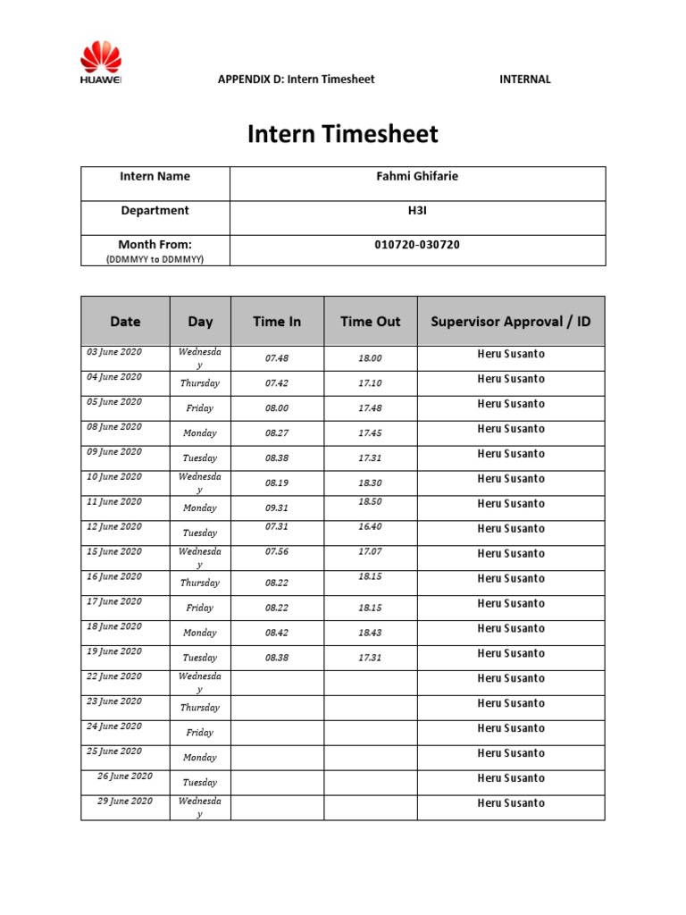 Appendix C - Intern Timesheet July 2020 | PDF | Business