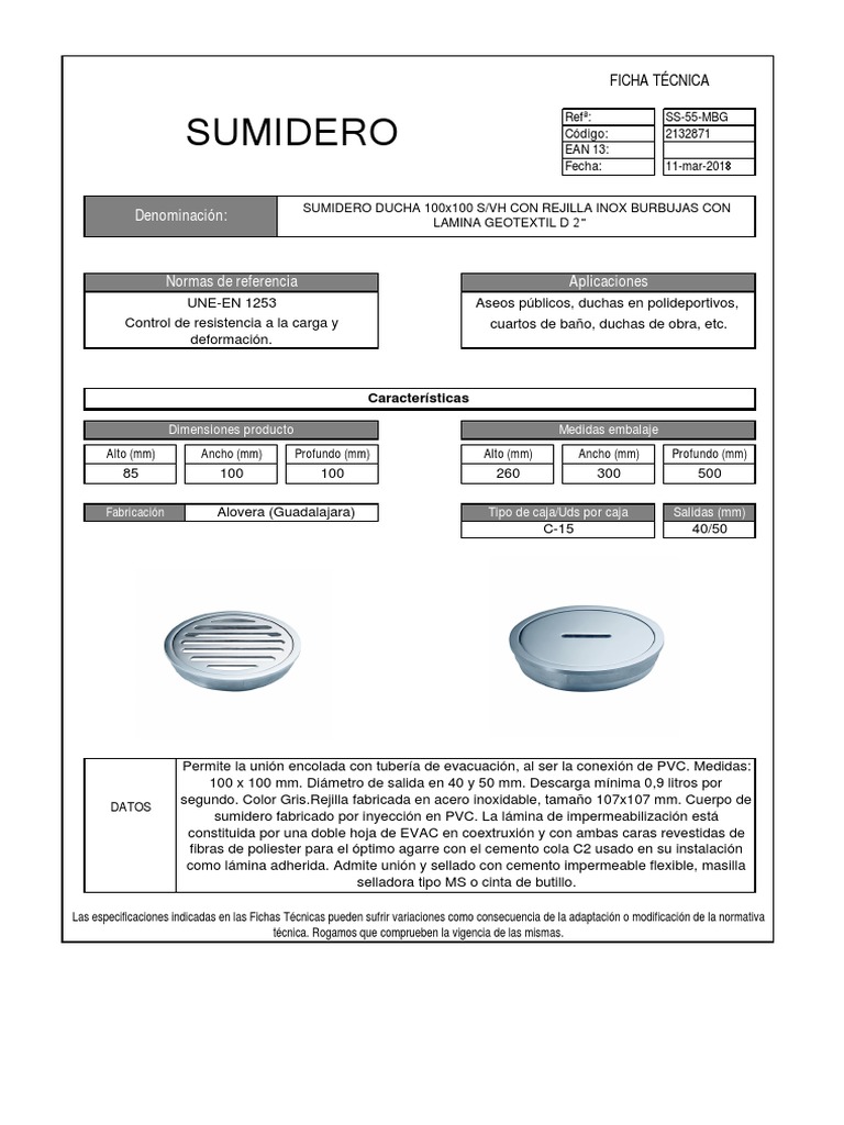 Ficha Tecnica SUMIDERO | PDF | Materiales | Ingeniería de Edificación