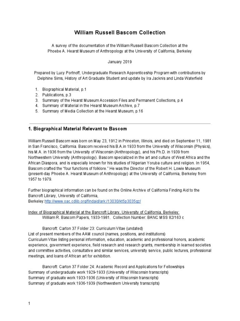 William Russell Bascom Collection: 1. Biographical Material Relevant To ...