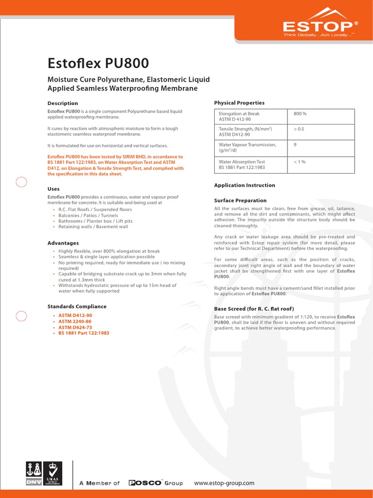 Estoflex PU800: Moisture Cure Polyurethane, Elastomeric Liquid Applied ...