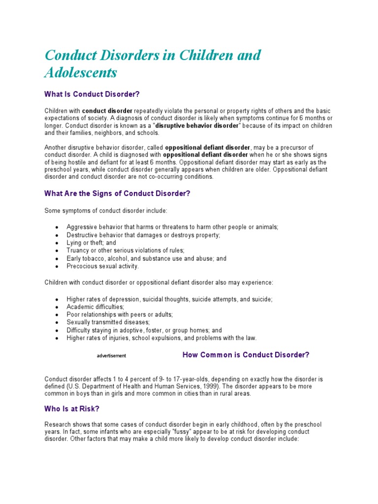 Conduct Disorders in Children and Adolescents | PDF | Psychotherapy ...