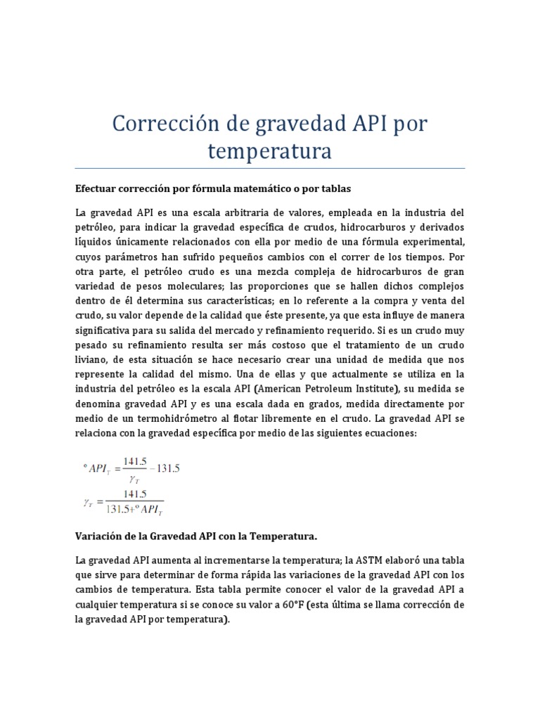 Correccion Por Temperatura Gravedad API | PDF | Petróleo | Líquidos