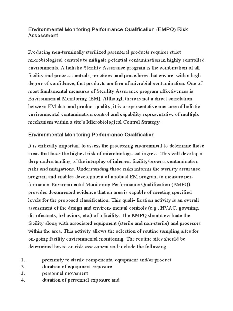 Environmental Monitoring Performance Qualification (EMPQ) Risk ...