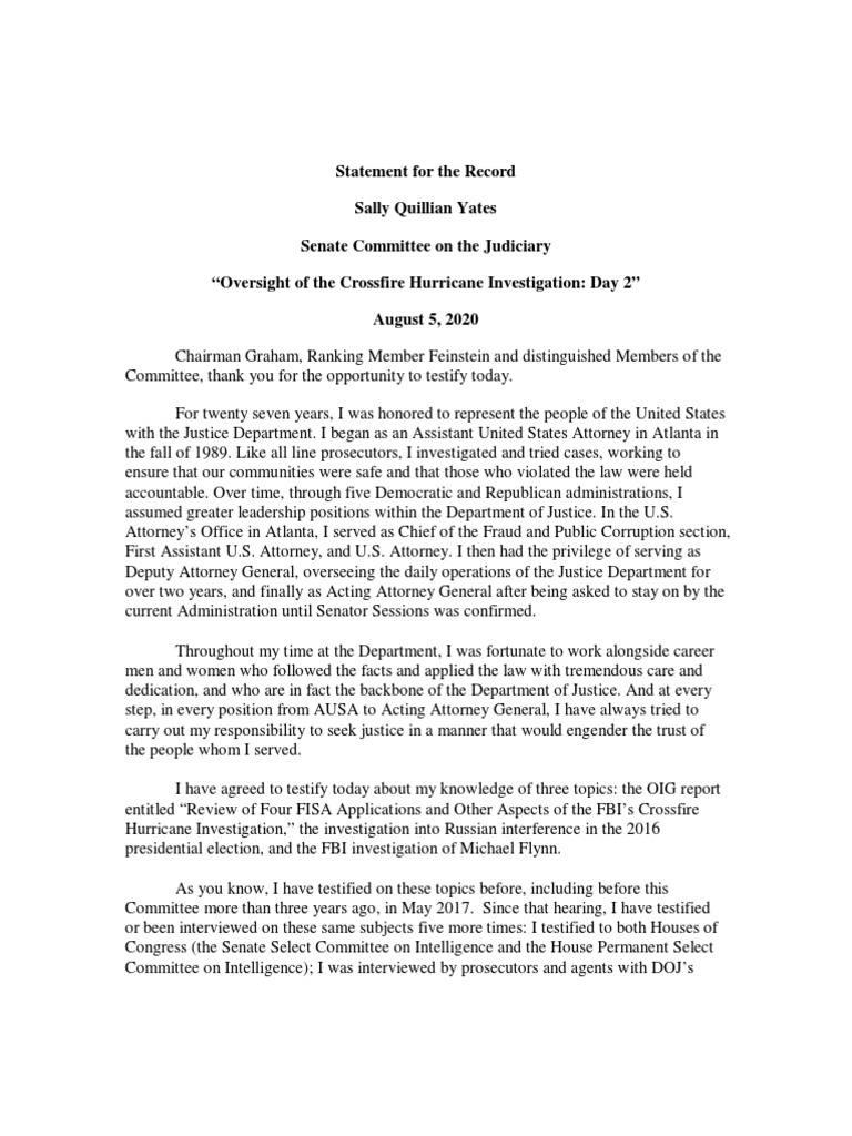 Read Sally Yates Testimony | PDF | Federal Government Of The United ...