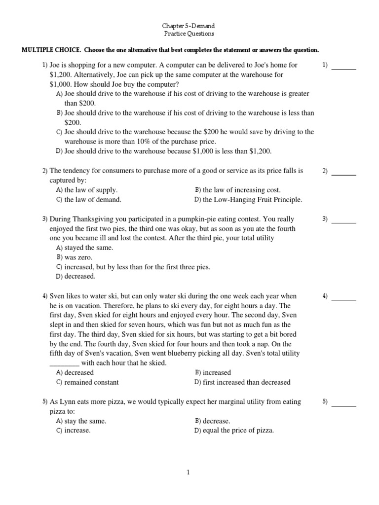 Chapter 5-Demand Practice Questions | PDF | Economic Surplus | Demand