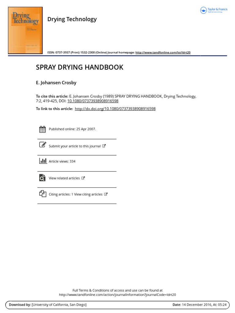 Drying Technology SPRAY DRYING HANDBOOK PDF | PDF | Temperature | Gases