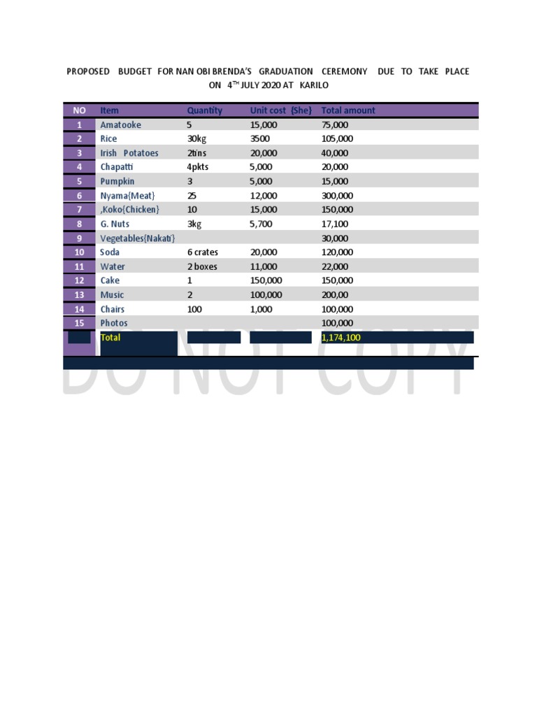 Item Quantity Unit Cost (She) Total Amount | PDF