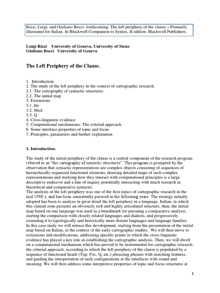Rizzi Bocci - Forthcoming - The Left Periphery of The Clause PDF | PDF ...