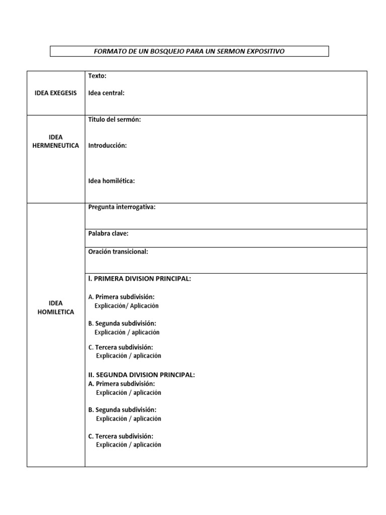 Formato de Un Bosquejo para Sermon PDF | PDF | Hogar, jardinería y ...