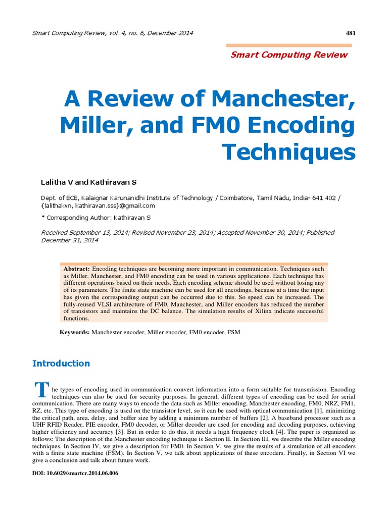 A Review of Manchester, Miller, and FM0 Encoding Techniques | PDF ...