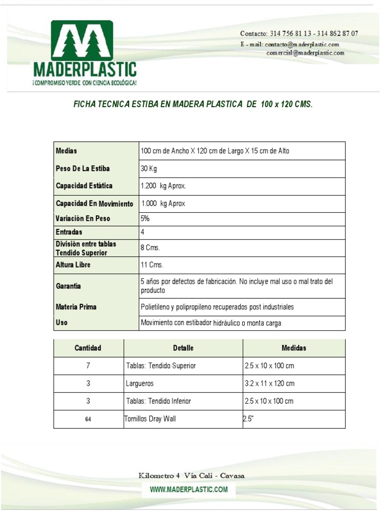 Ficha Técnica Estiba Madera Plástica 100x120 cm | PDF