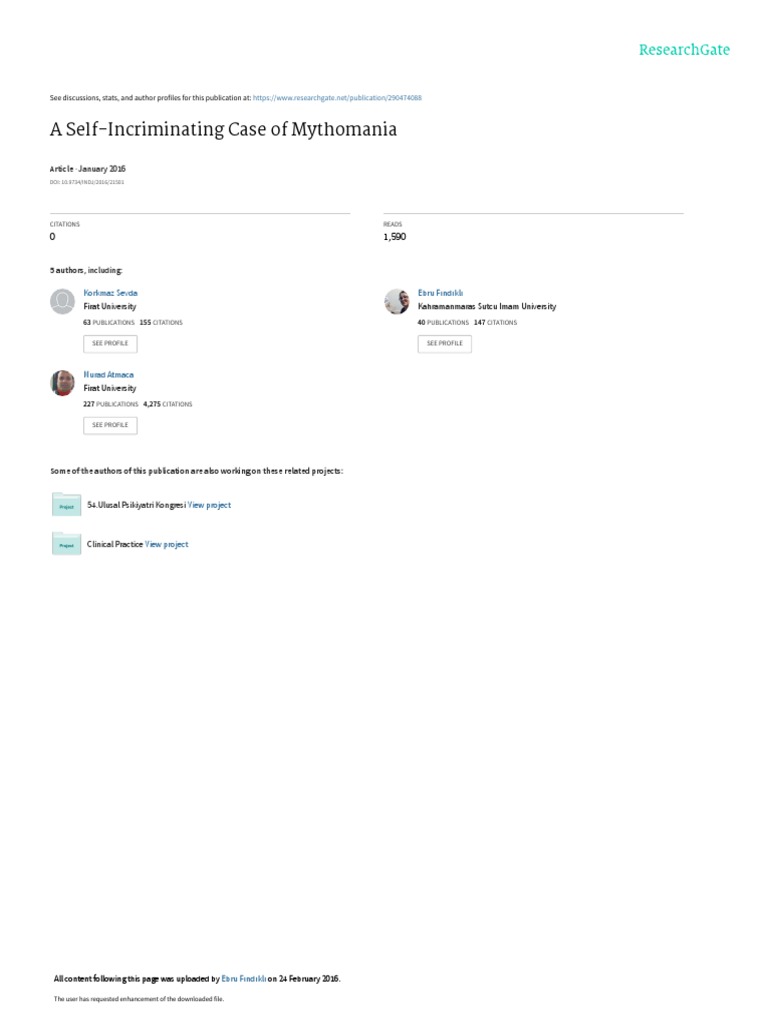 A Self-Incriminating Case of Mythomania: January 2016 | PDF ...