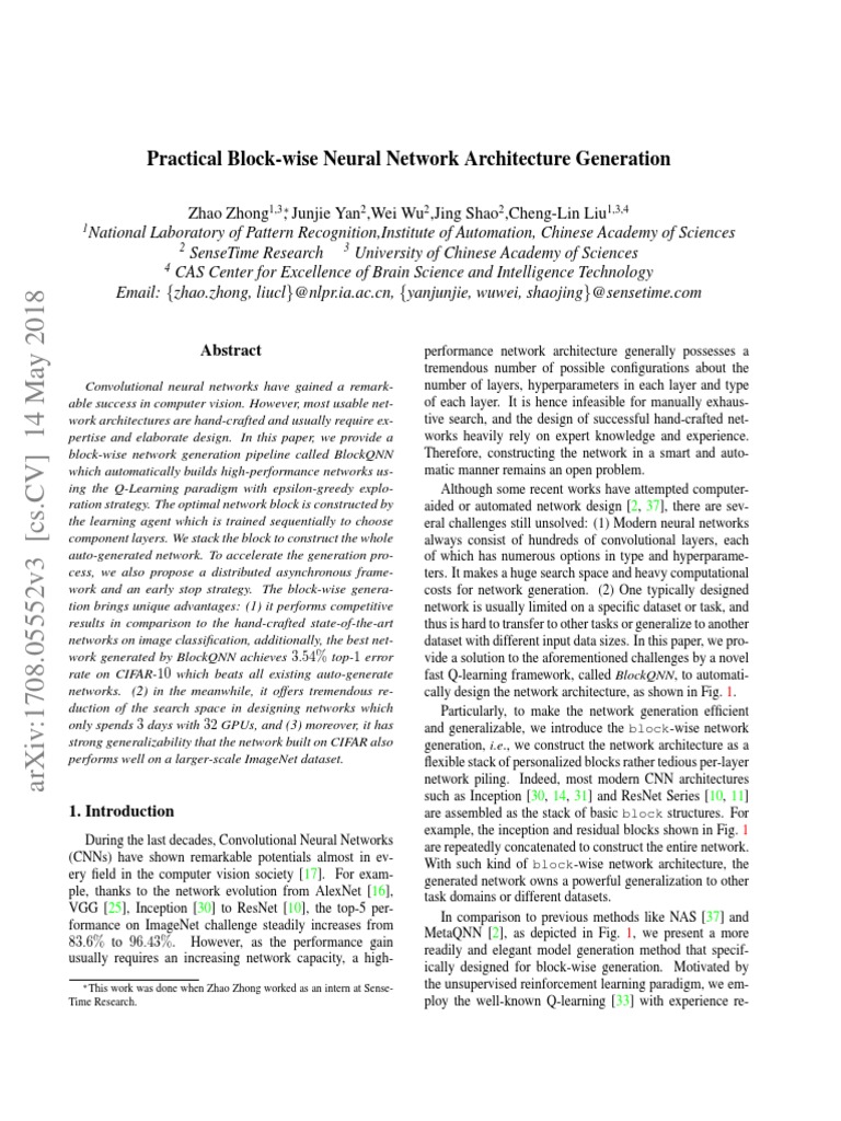 Practical Block-Wise Neural Network Architecture Generation | PDF | Theoretical Computer Science ...