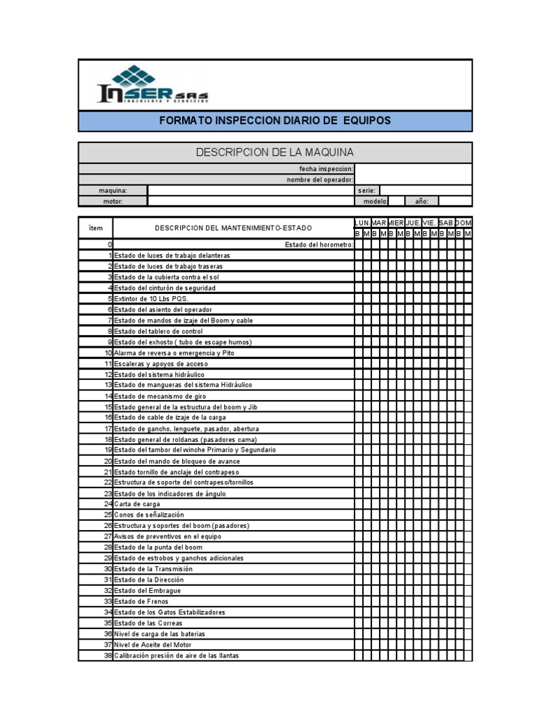 Formato de Inspeccion Diaria | PDF | Transporte | Vehículos Formato de Inspeccion Diaria | PDF | Transporte | Vehículos
