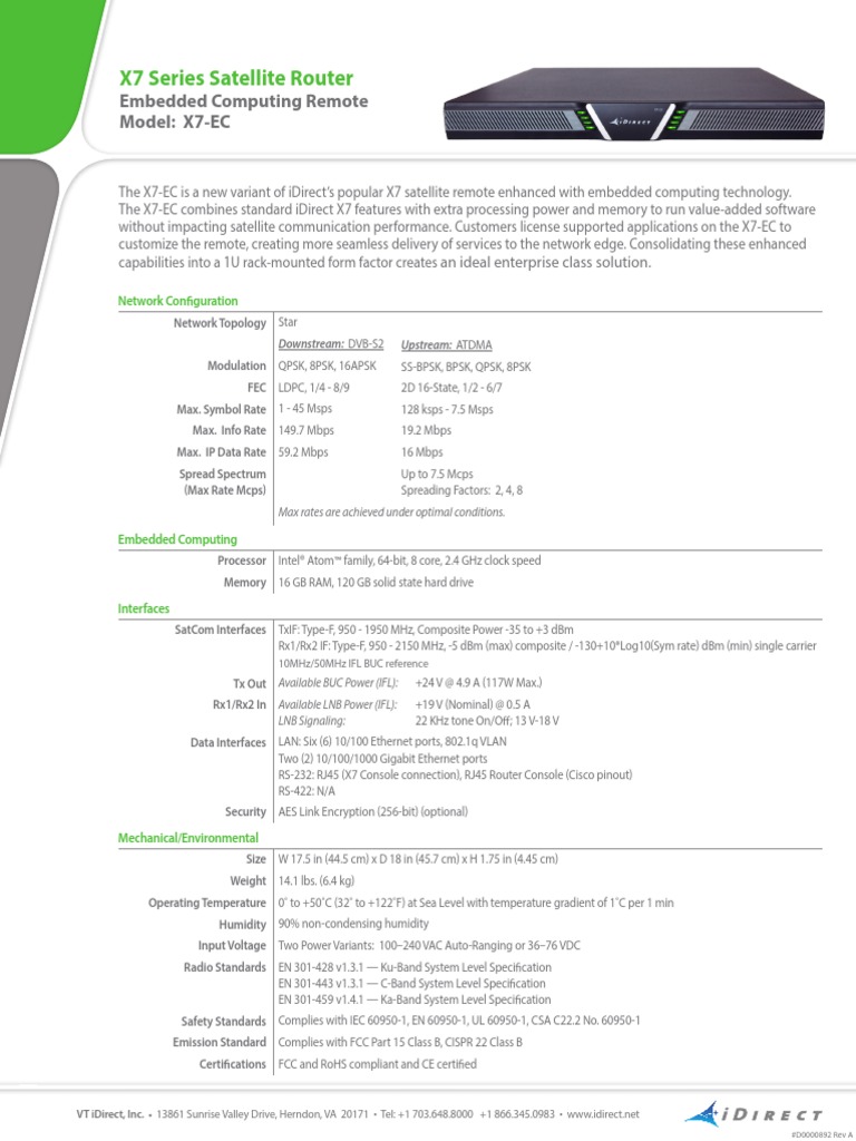 Idirect Spec Sheet X7 EC 2016 | PDF | Telecommunications Engineering | Computer Architecture