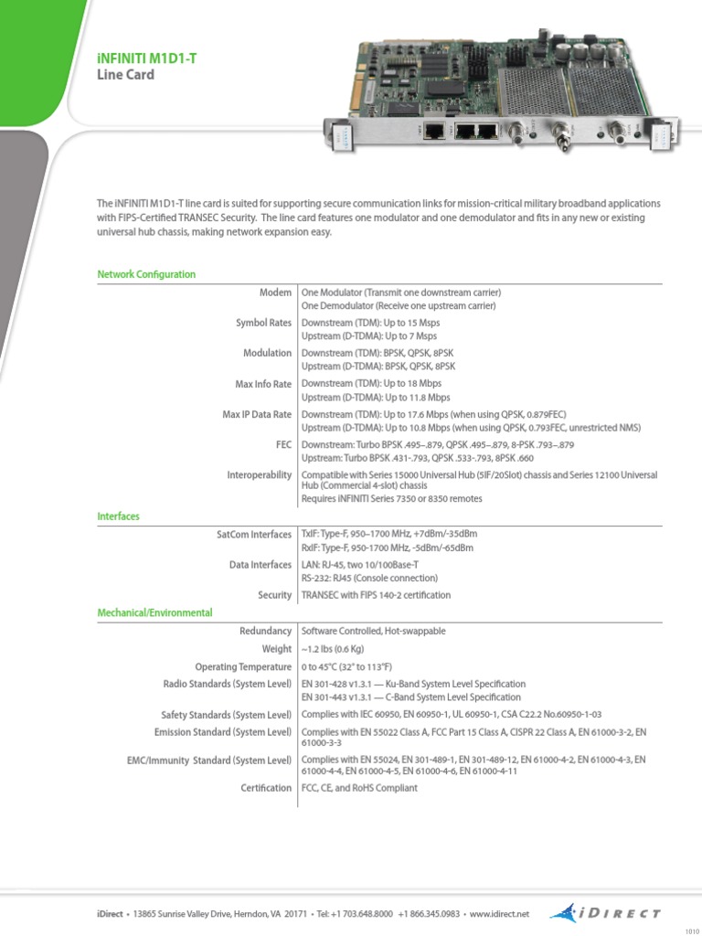 Datasheet Idirect M1D1 T - LINE - CARD | Download Free PDF ...