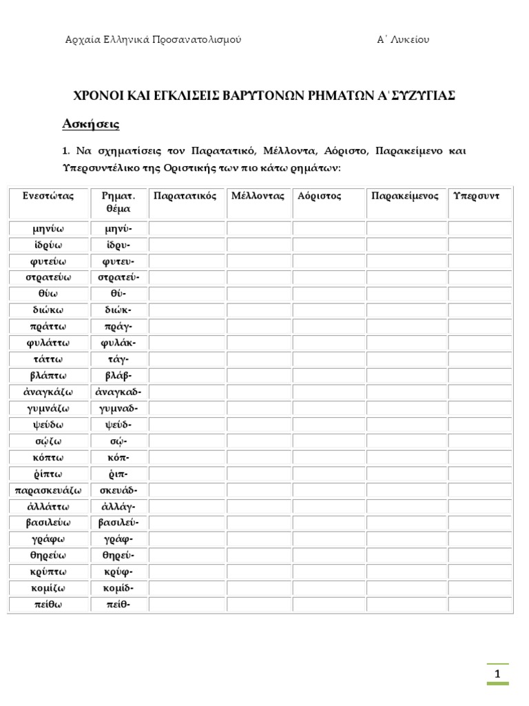 ΧΡΟΝΟΙ ΚΑΙ ΕΓΚΛΙΣΕΙΣ ΒΑΡΥΤΟΝΩΝ ΡΗΜΑΤΩΝ Α | PDF
