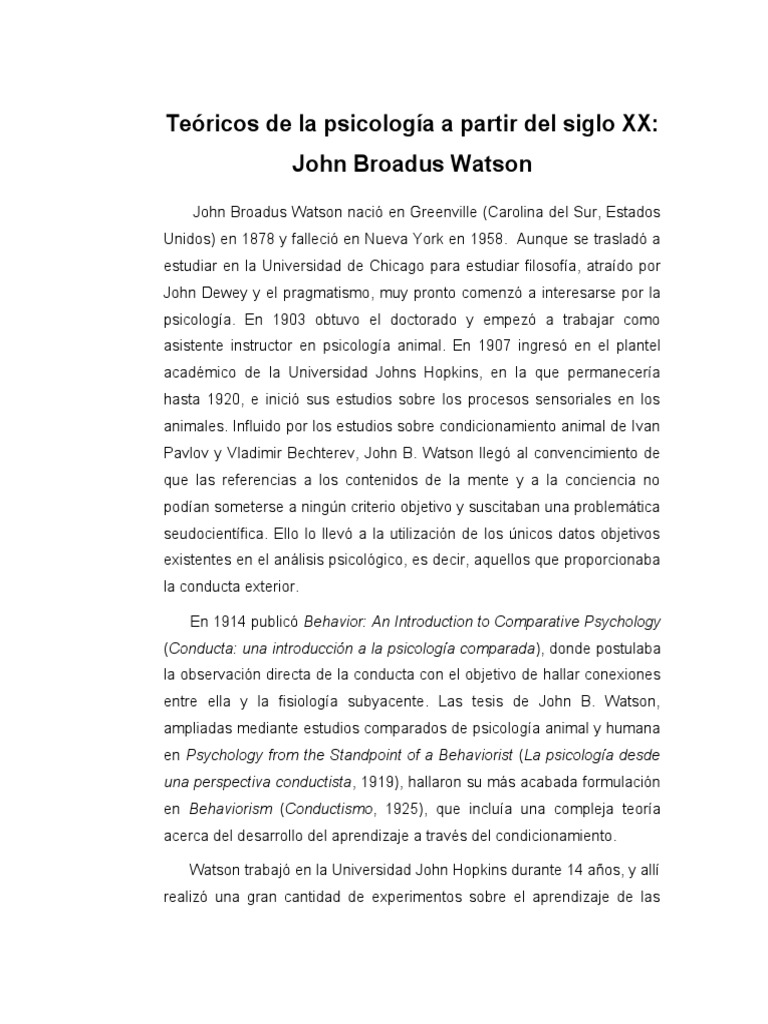 John Watson | PDF | Behaviorismo | Comportamiento