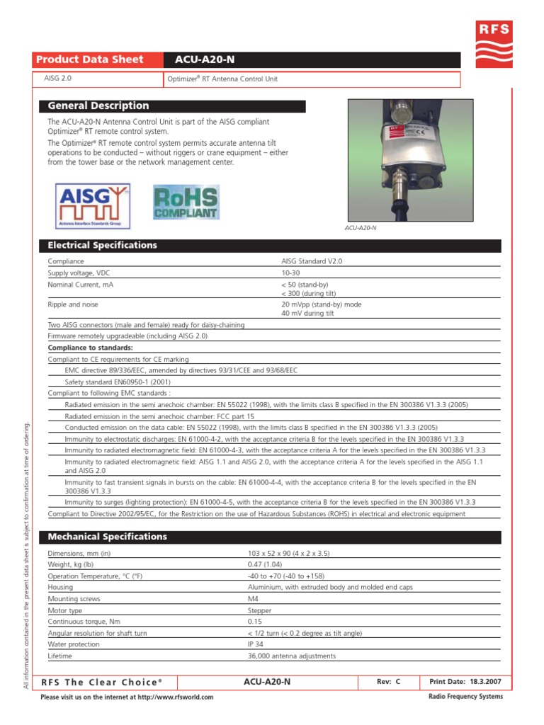 Acu A20 N Revc Pdf Pdf Electromagnetic Compatibility Electrical