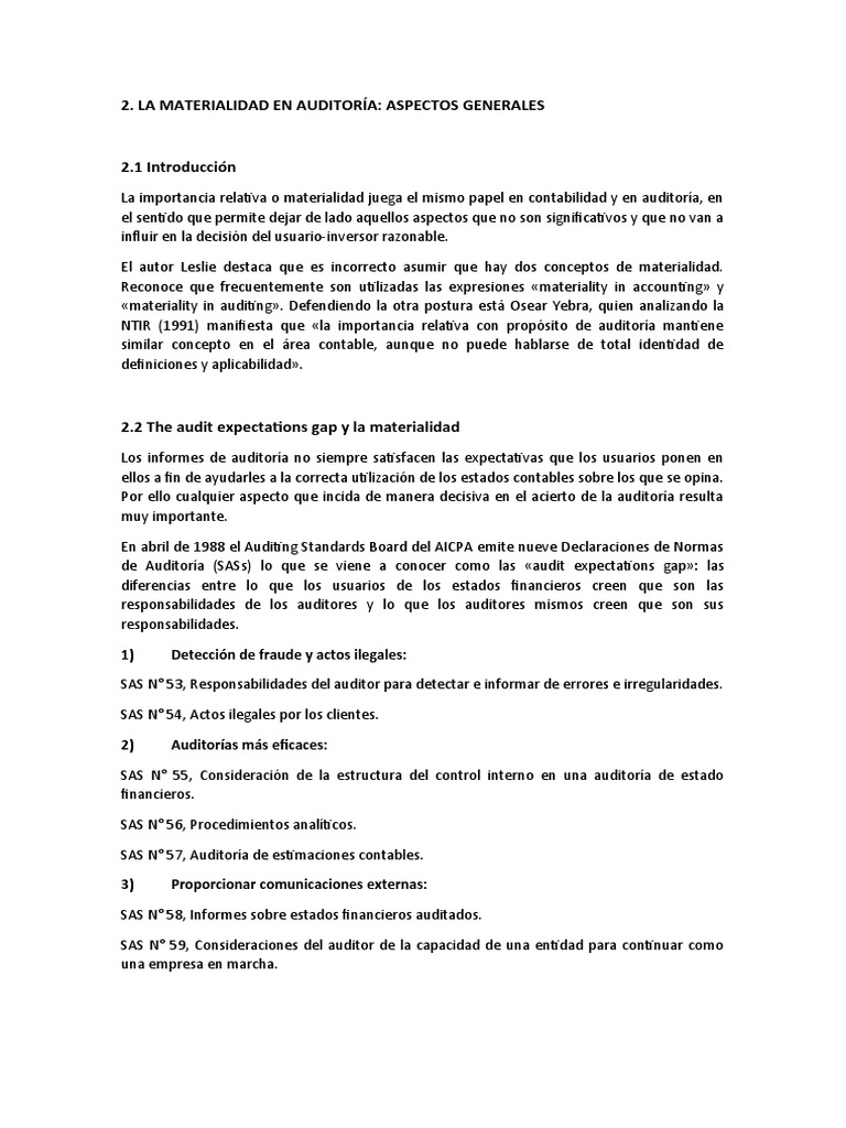 La Materialidad en Auditoría: Conceptos Clave | PDF | Auditoría | Contralor