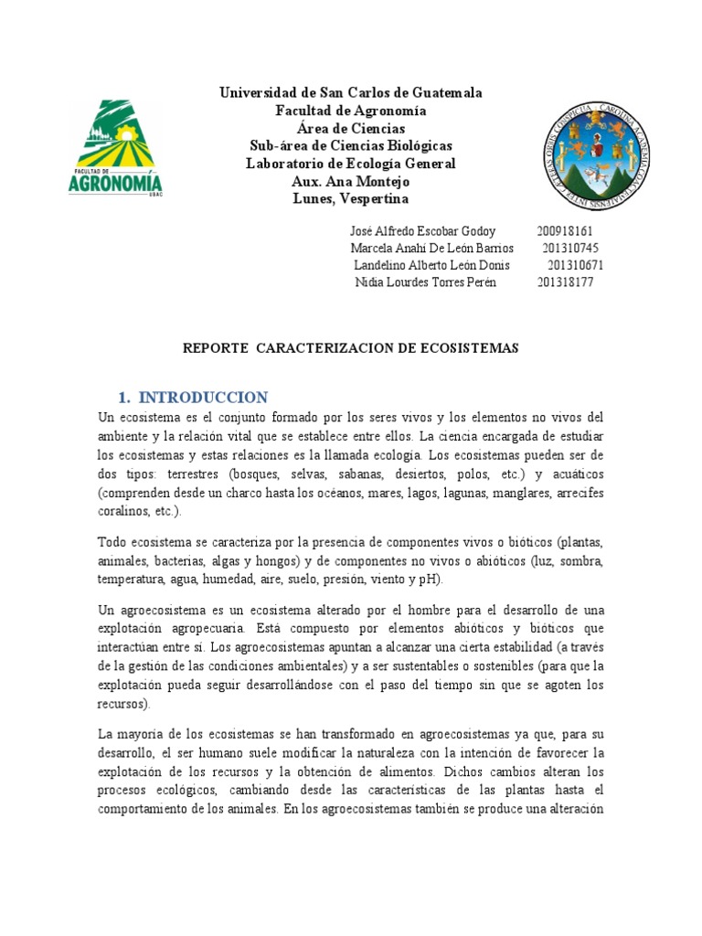 Reporte Caracterizacion de Ecosistemas | Descargar gratis PDF | Ecosistema | Biomasa (Ecología)
