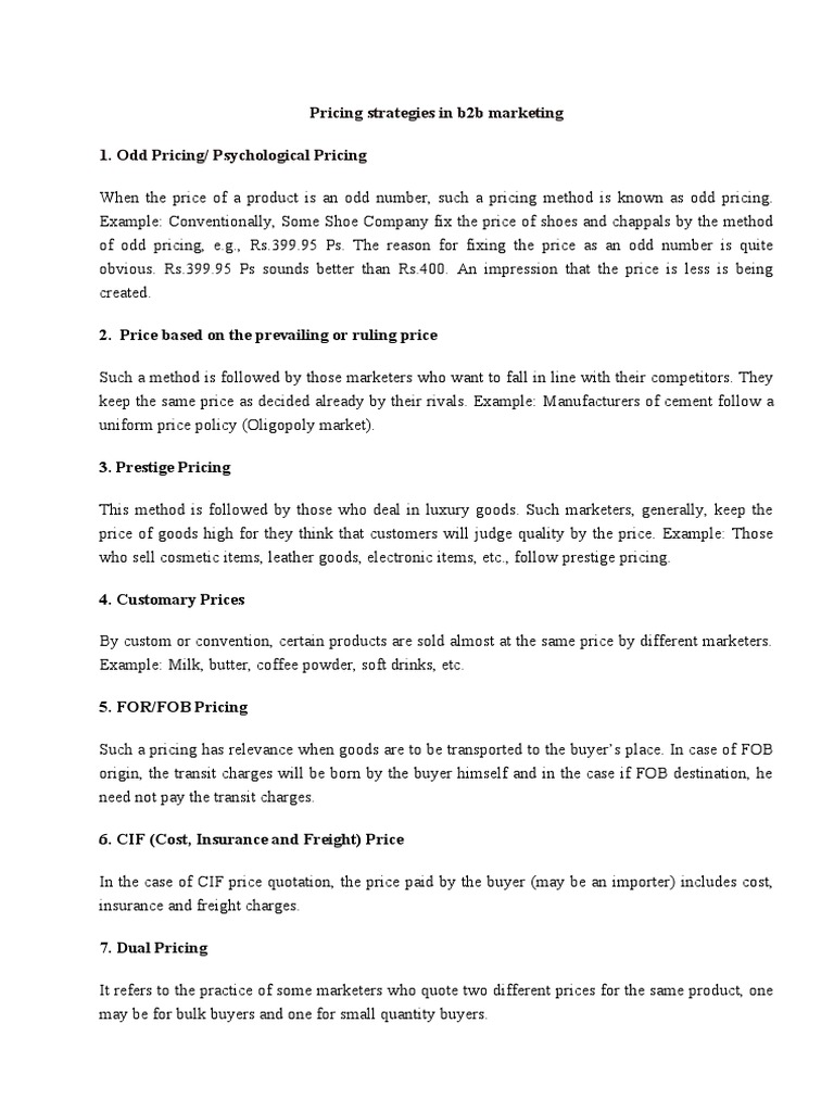 Pricing Strategies in b2b Marketing 1. Odd Pricing/ Psychological ...