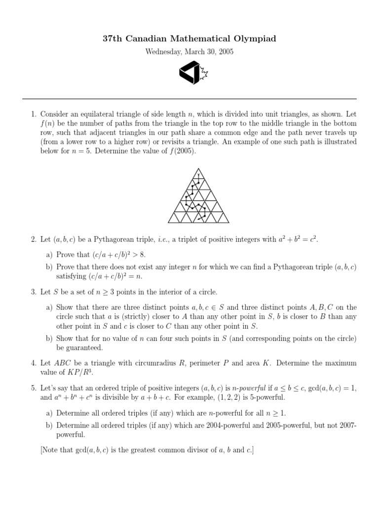 37th Canadian Mathematical Olympiad | PDF