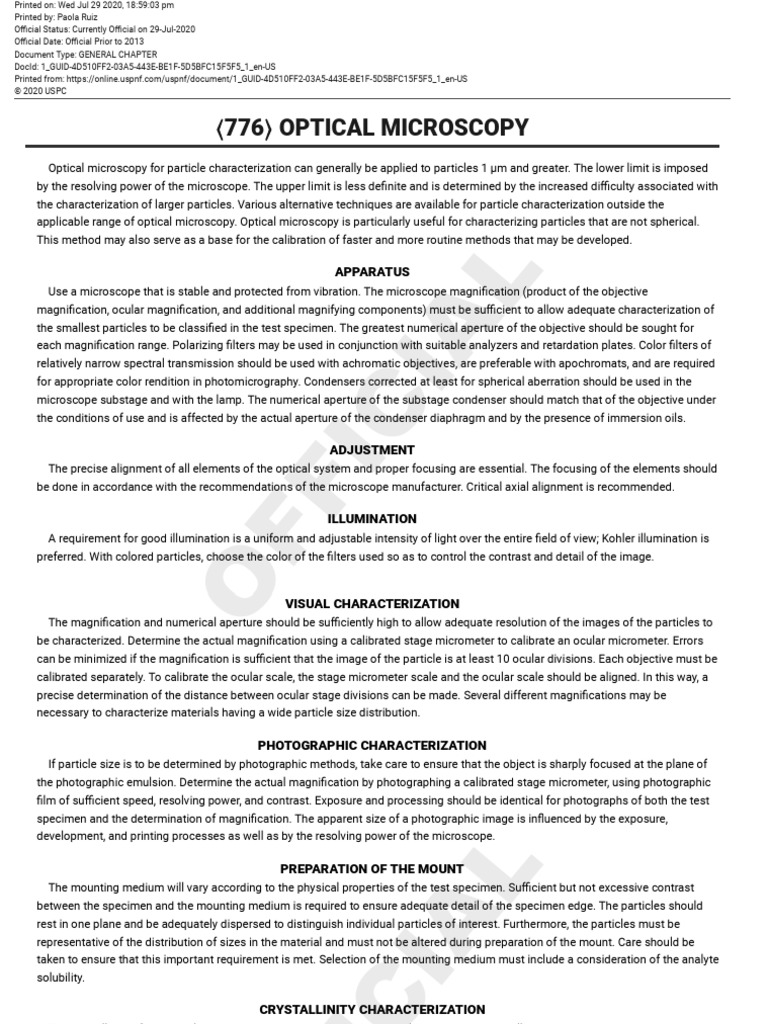 USP-NF 776 Optical Micros | PDF | Angular Resolution | Exposure ...