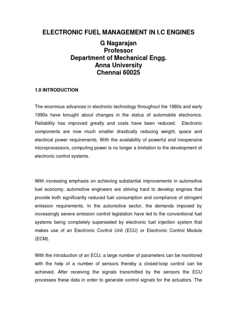 Electronic Fuel Management in I.C Engines G Nagarajan Professor ...