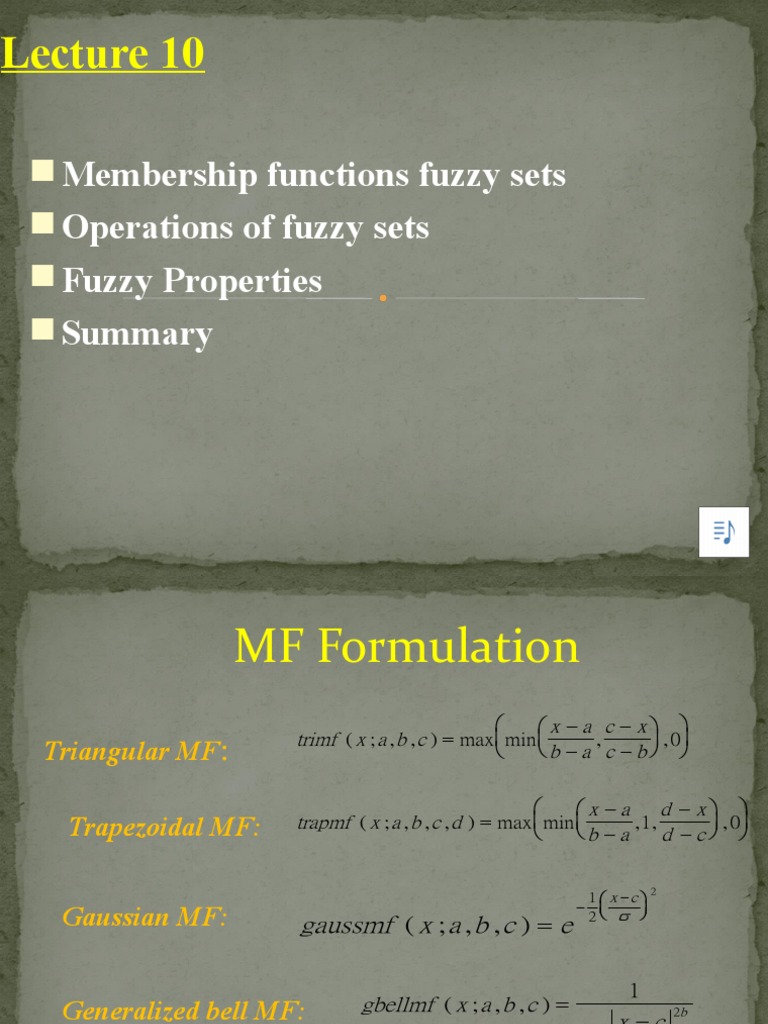 Membership Functions Fuzzy Sets Operations of Fuzzy Sets Fuzzy ...