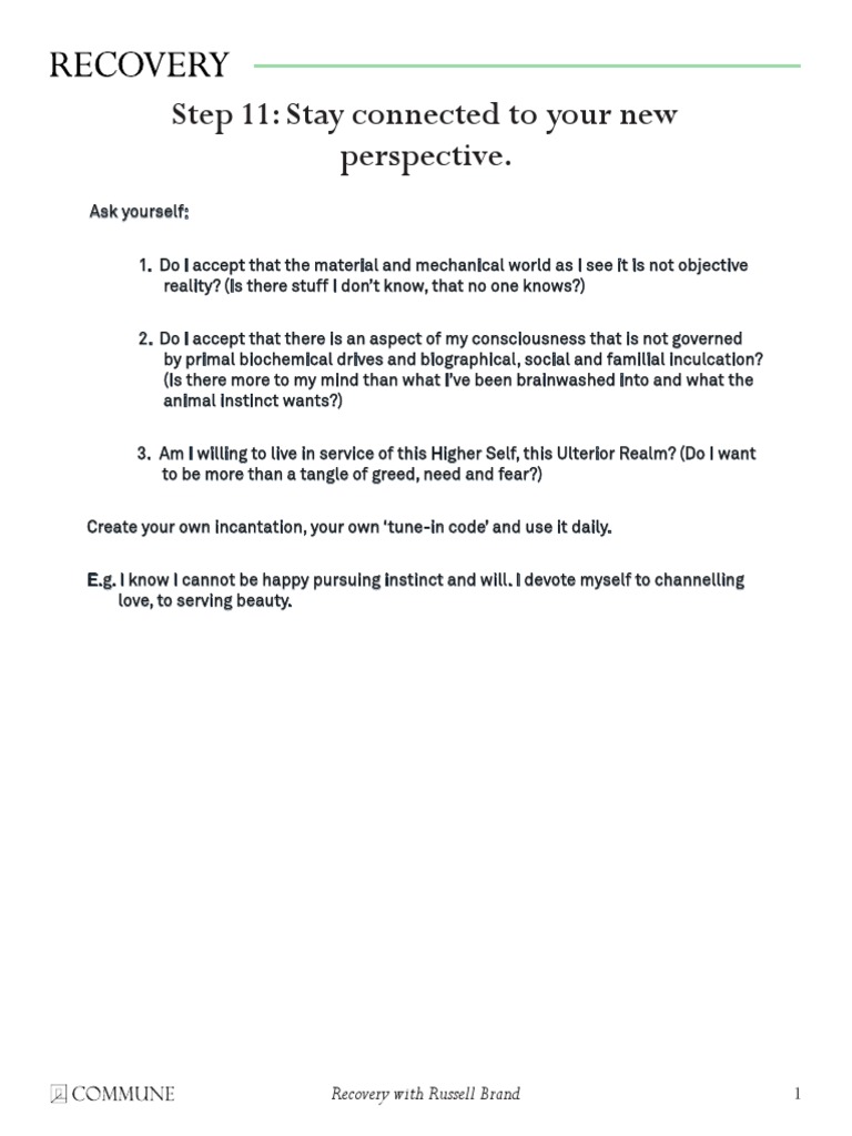 Day 11 Recovery Worksheet PDF | PDF