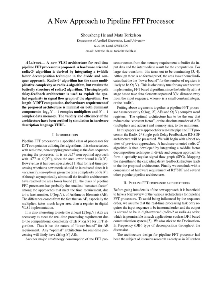 A New Approach To Pipeline Fft Processor Pdf Fast Fourier Transform Discrete Fourier Transform