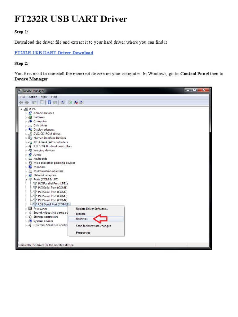 FT232R USB UART Driver Installation Guide | PDF | Computers