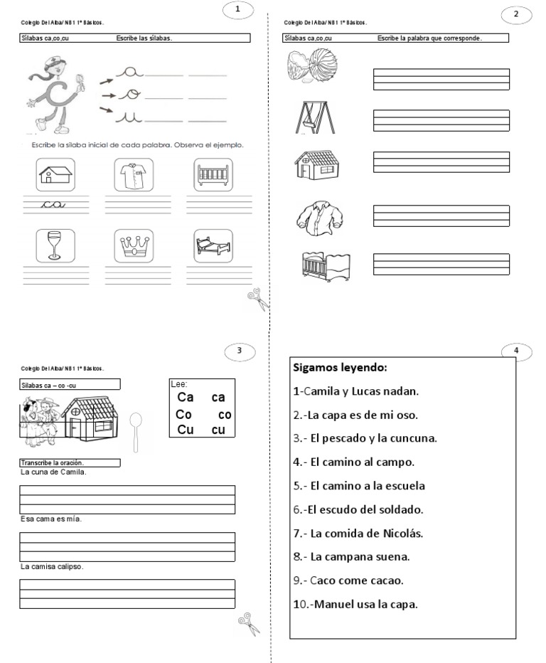 Silabación de palabras con sílabas ca, co y cu | PDF