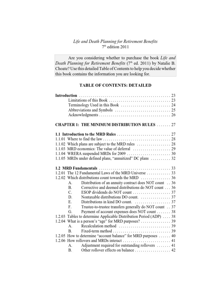 Life and Death Outline Natalie Choate | PDF | Individual Retirement ...