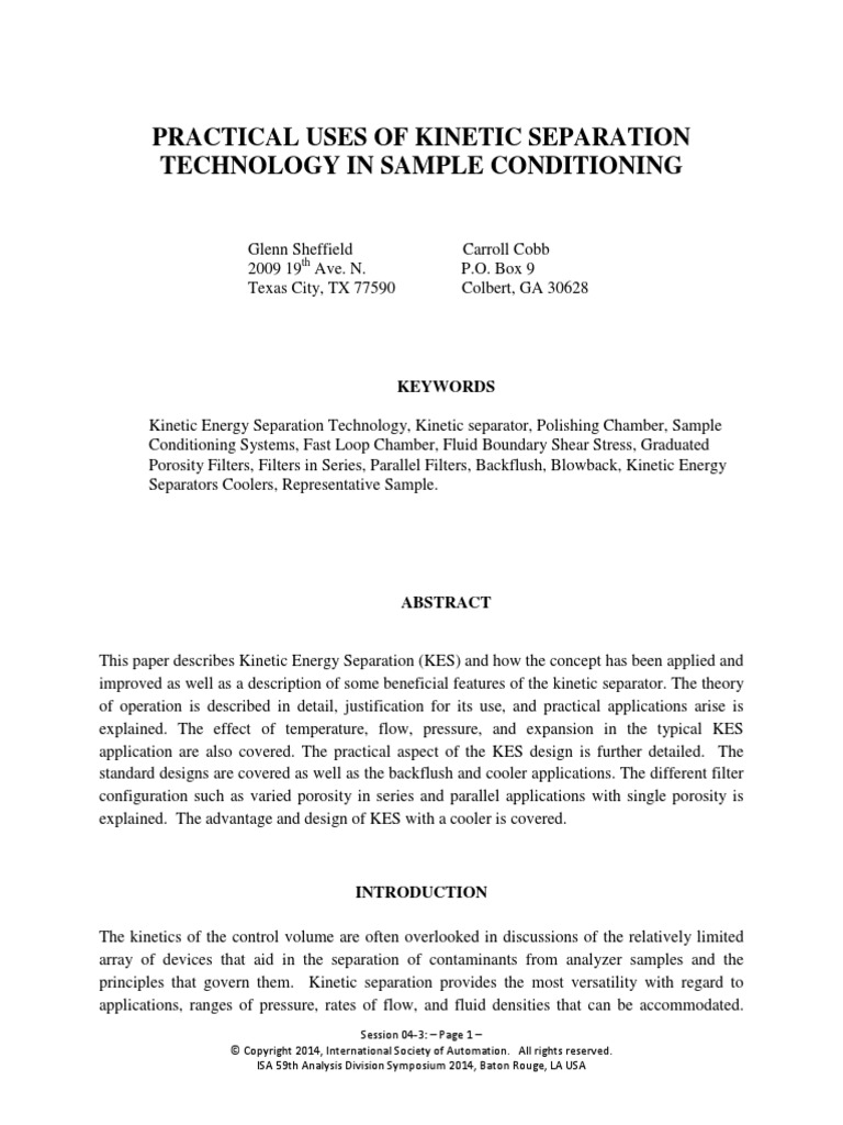 Practical Uses Kinetic Seperation in Sample System Design | PDF ...