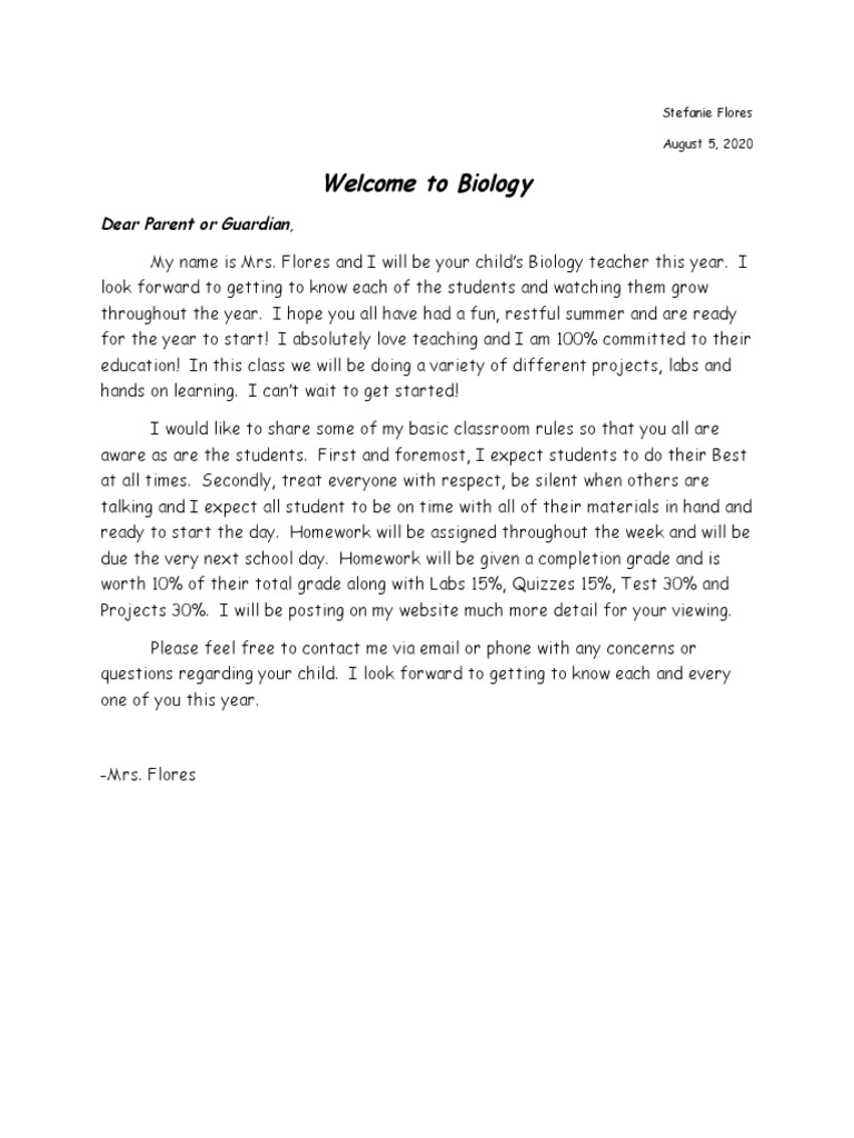 Mrs. Flores' Biology Class Overview | PDF