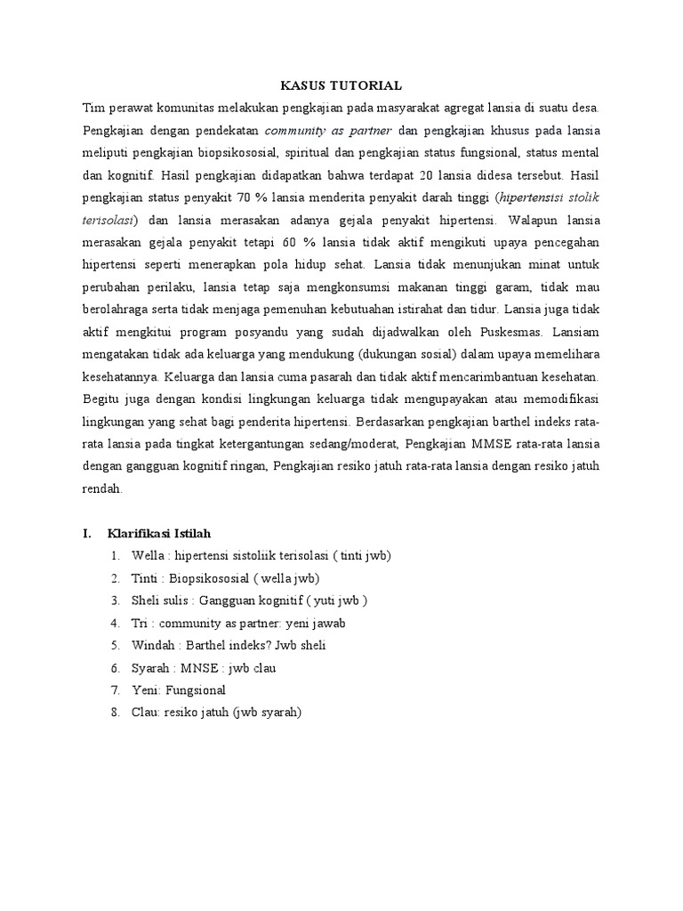 Laporan Kasus II Tutorial Komunitas PSIK 3C | PDF