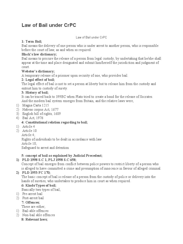Law of Bail Under CRPC | PDF | Bail | Arrest