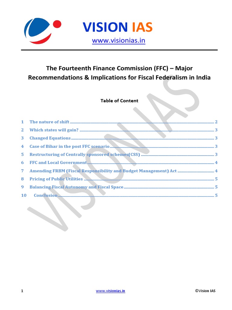 14th Finance Commission PDF | PDF