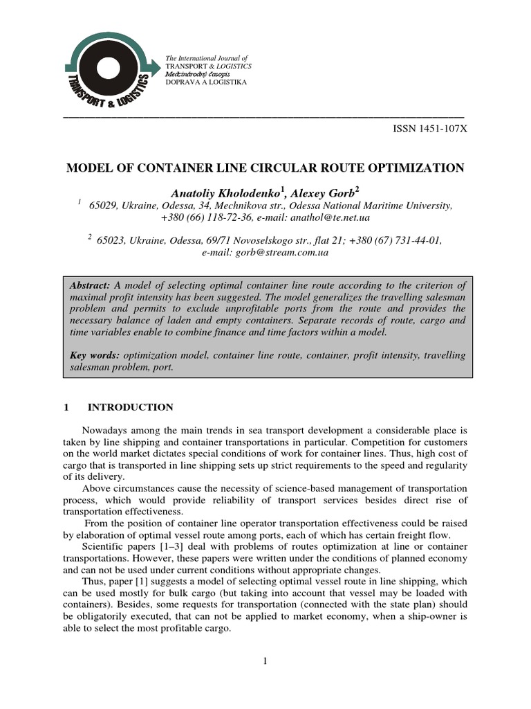 Model of Container Line Circular Route o PDF | PDF | Mathematical Optimization | Cargo