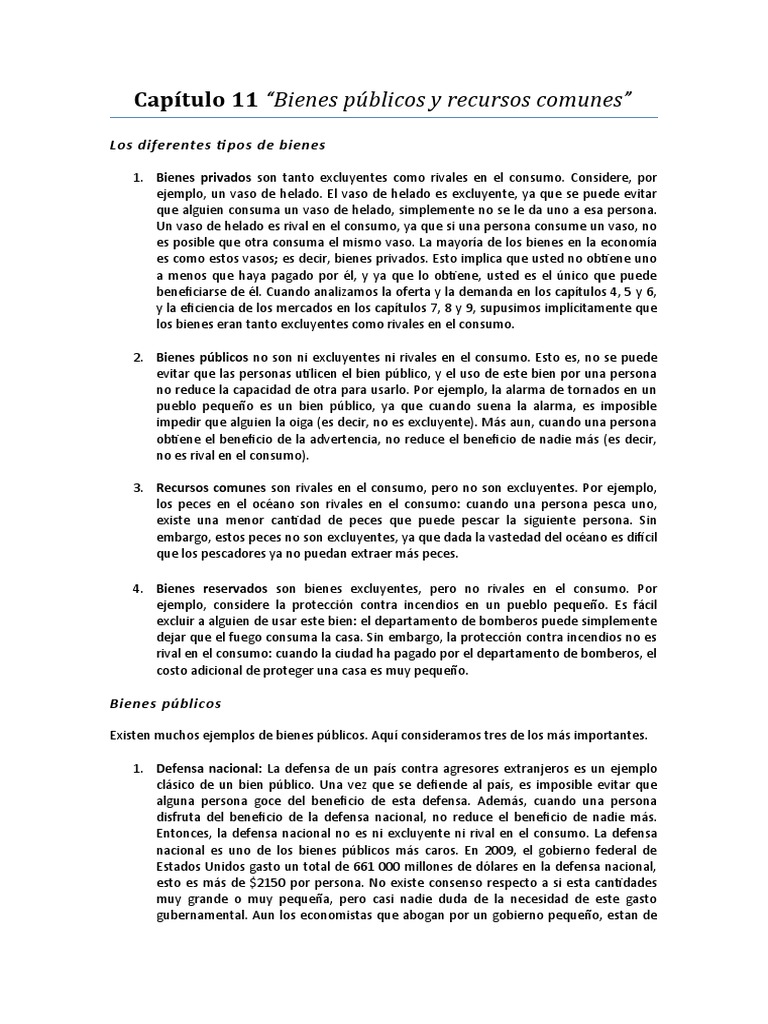 Capítulo 11 Bienes Públicos y Recursos Comunes | PDF | Carretera de acceso controlado | Bienes