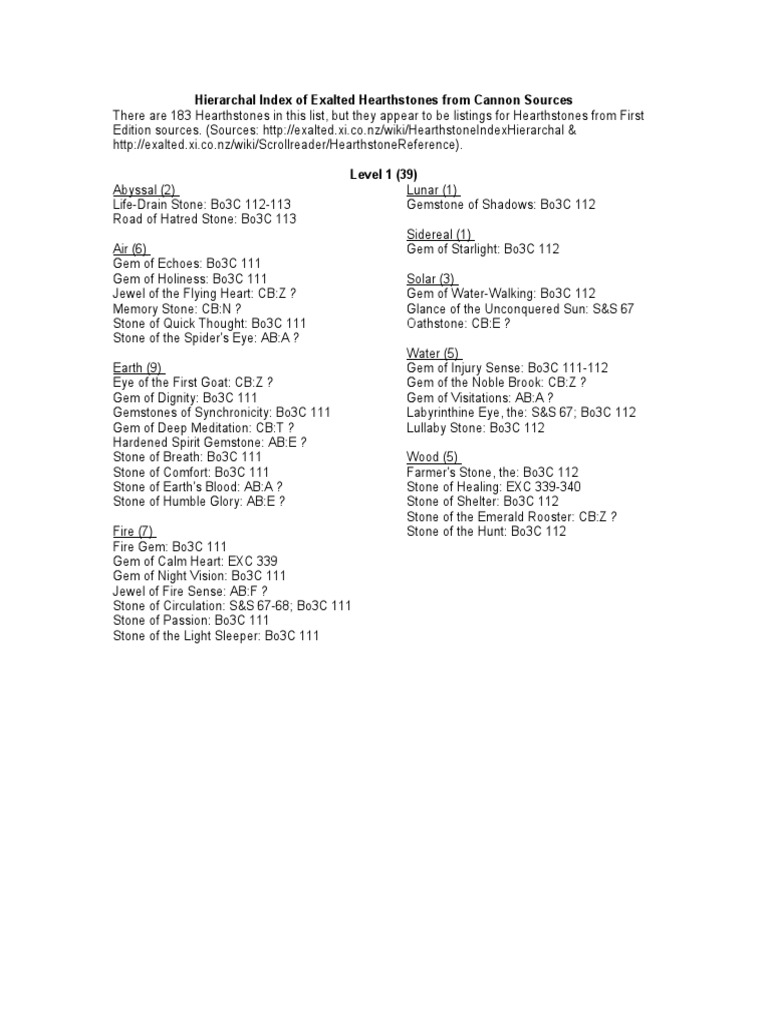 Exalted - 1E - Cannon Hearthstones | PDF | Gemstone | Jewellery Components