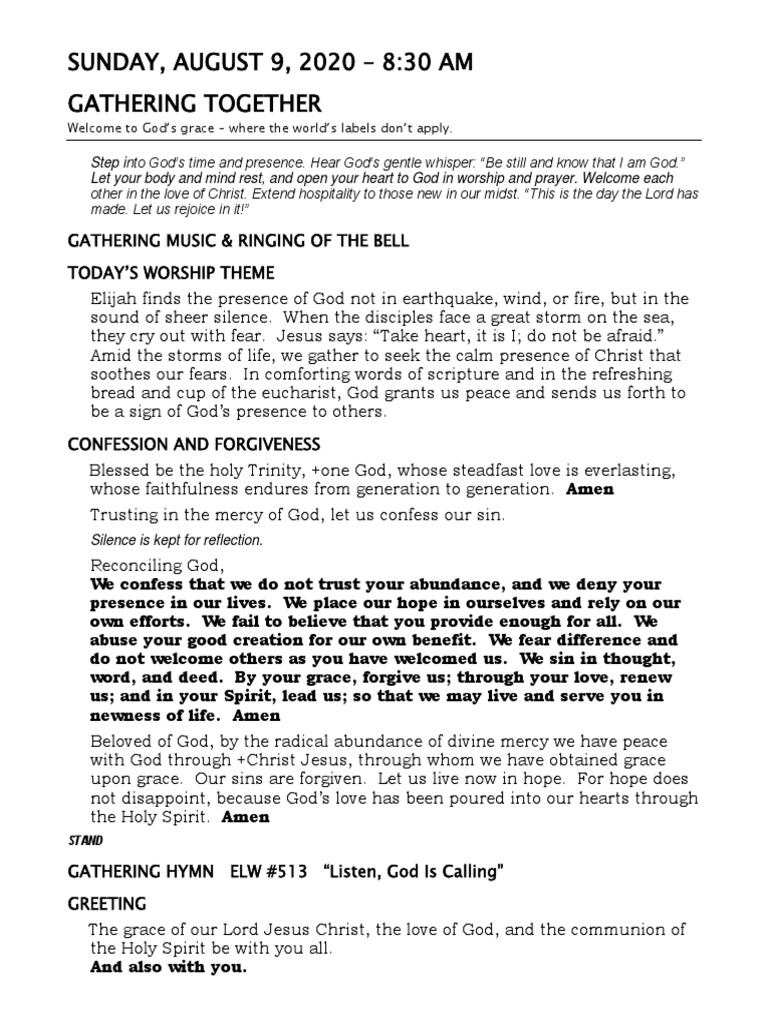 Pentecost 11 Festival 8 9 20 | PDF | Grace In Christianity | Jesus
