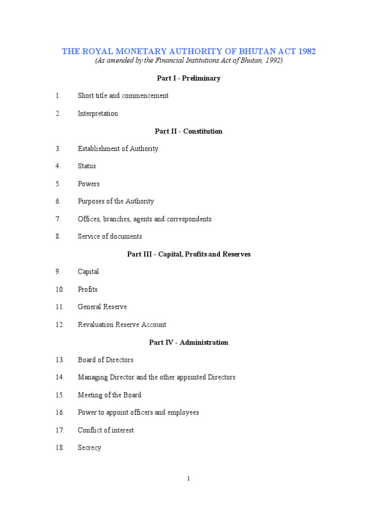 The Royal Monetary Authority of Bhutan Act 1982 | PDF | Securities ...