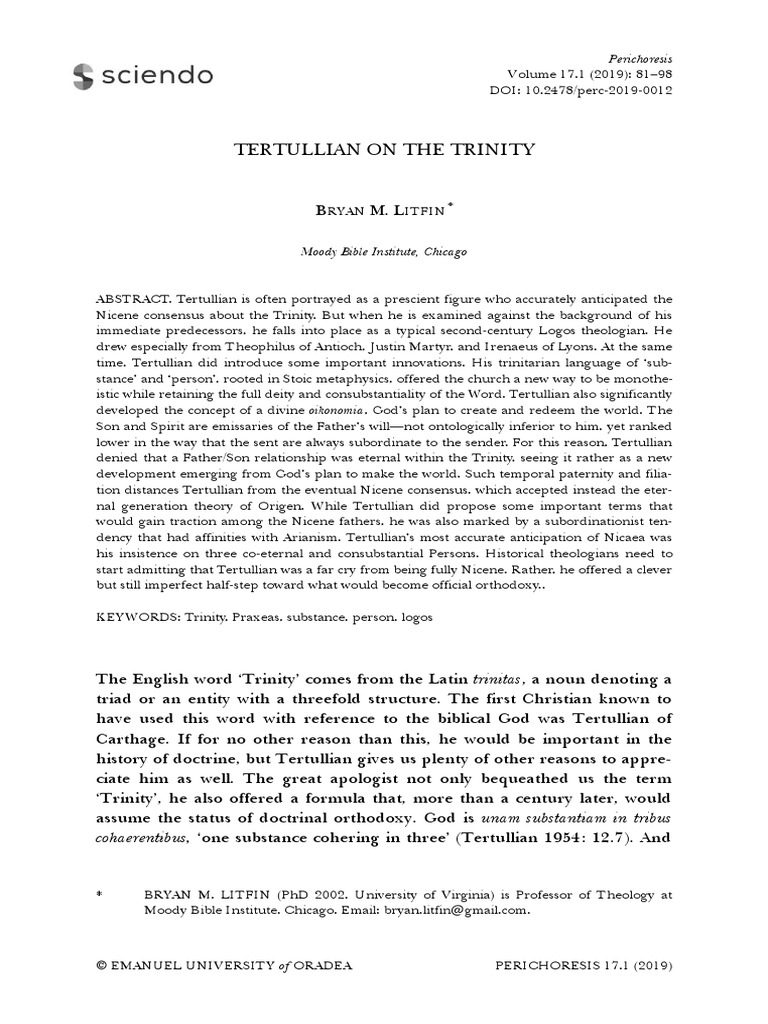 Tertullian On The Trinity: Perichoresis | PDF | Logos (Christianity ...