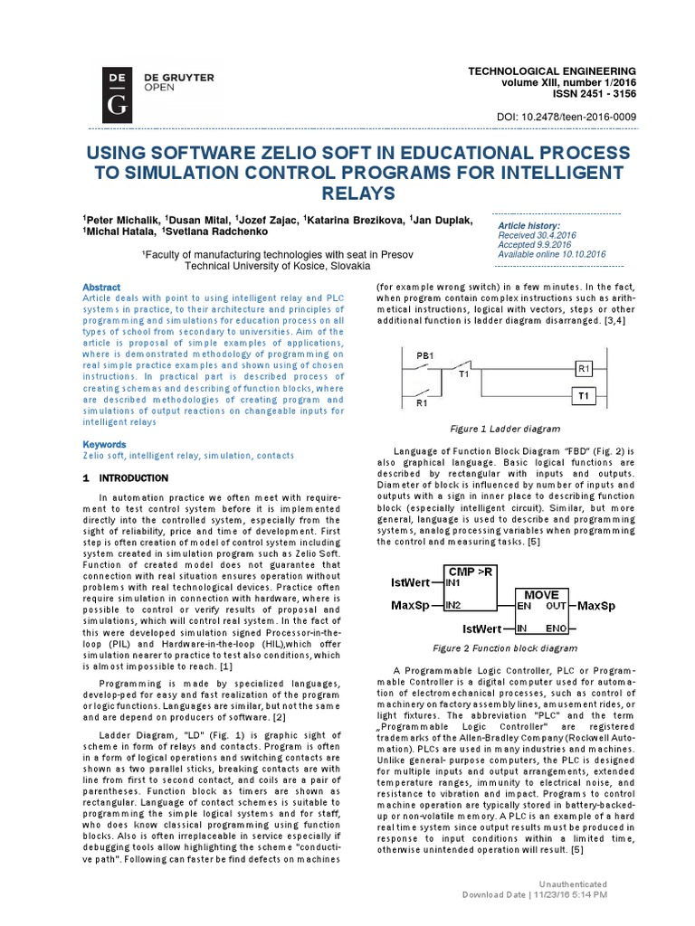 Using Software Zelio Soft in Educational Process T | PDF | Programmable Logic Controller | Relay