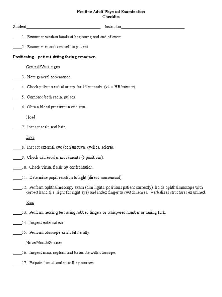 ADULT-Physical Exam Checklist | Pulse | Neck