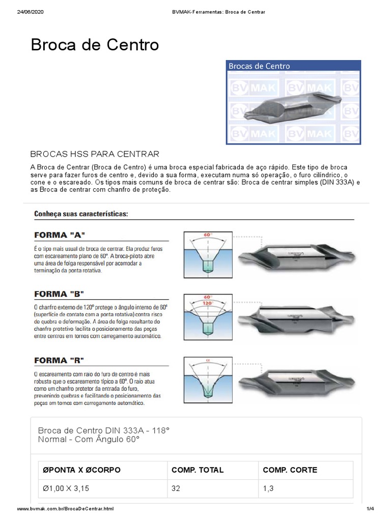 Furo Centro Normas Tipos | PDF | Metalurgia | Ferramentas de corte
